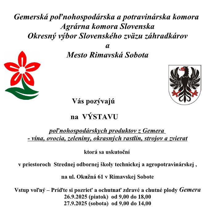 Na SOŠTaAP sa uskutoční výstava poľnohospodárskych produktov z Gemera